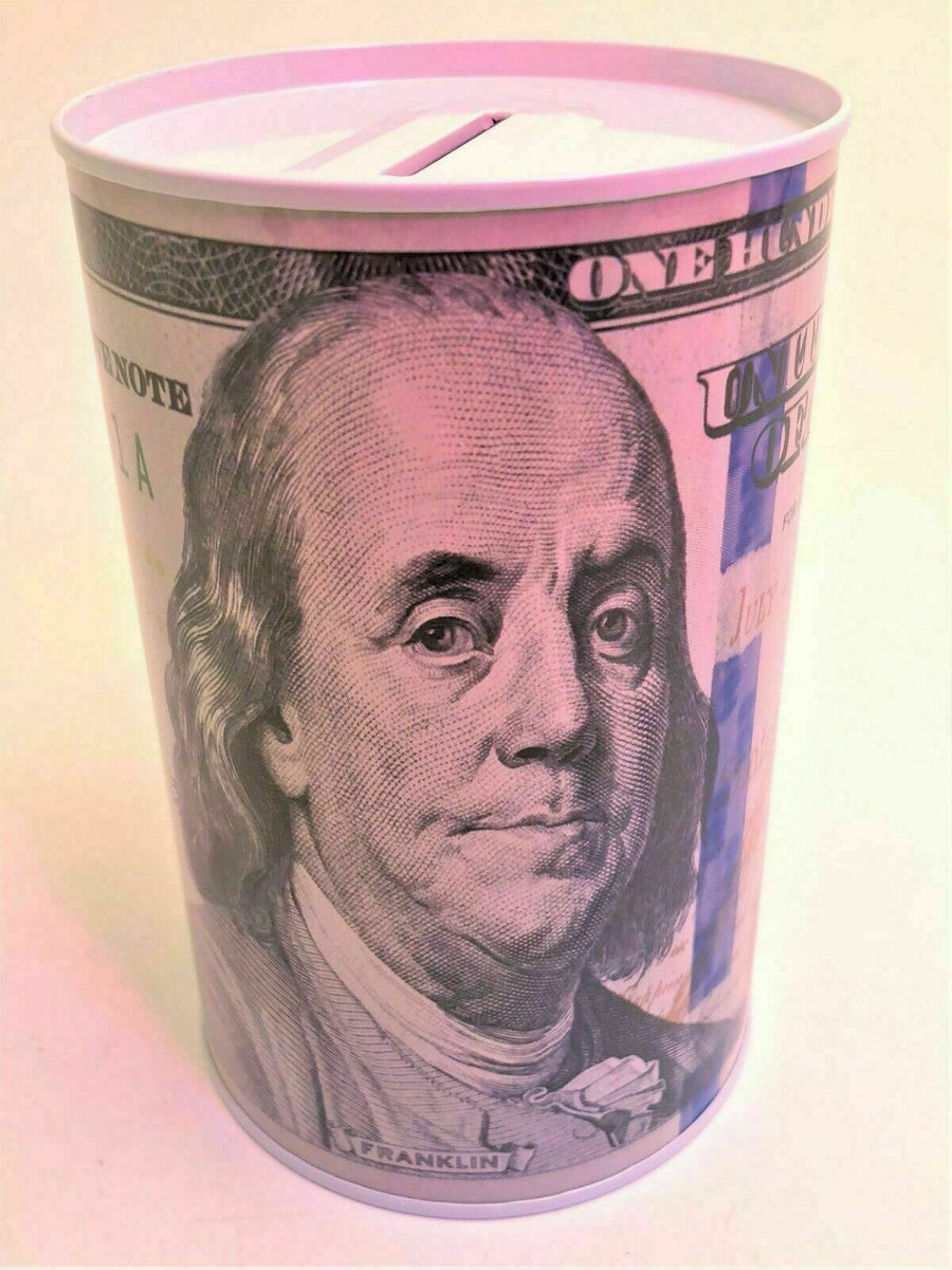 Ben Franklin $100 Bill Tin Coin Saver & Money Saving