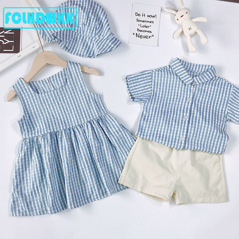 Summer Children Clothing Sets 2pcs Girls Dresses Boys Suits
