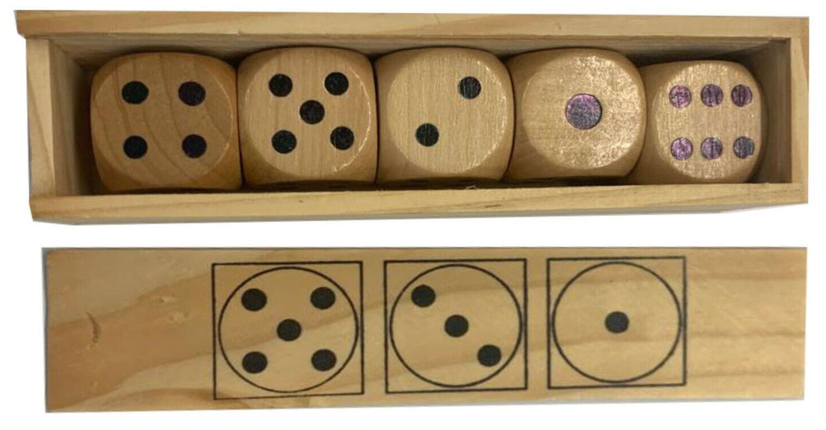(1 Pack) 5Pcs/set Wooden D6 Dice Game Set with Handmade